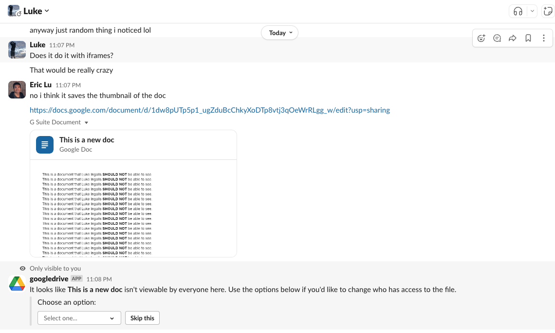 Slack's Google Drive App can share your private Docs and Drive files