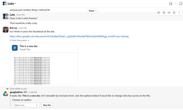 Slack's Google Drive App can share your private Docs and Drive files