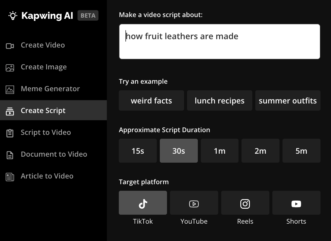 About Kapwing's AI Script Generator